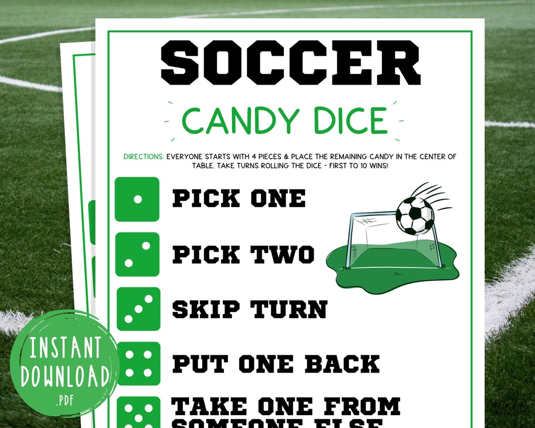 Soccer Candy Dice Game | Printable Soccer Team Party Games | Futbol ...