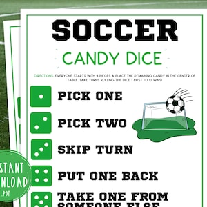 Soccer Candy Dice Game | Printable Soccer Team Party Games | Futbol ...