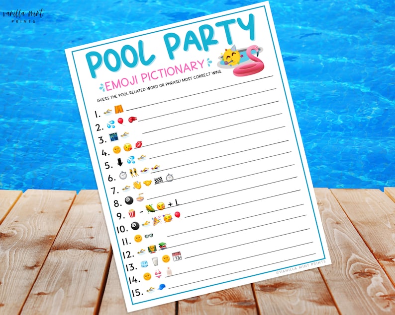 Pool Party Emoji Pictionary Game Fun Printable Summertime - Etsy UK