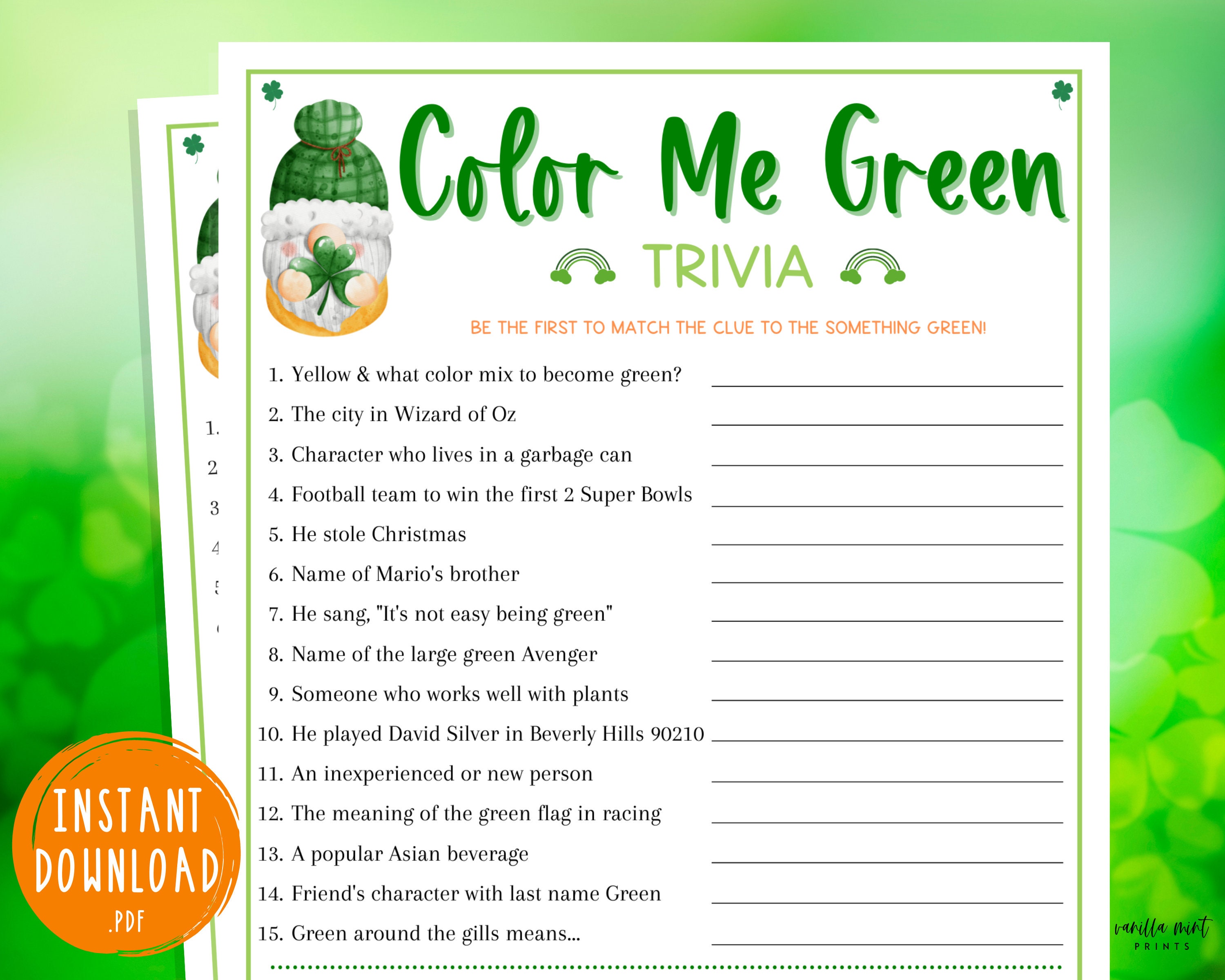 St. Patrick's Day Green Trivia Game | Color Me Green | Fun St. Pattys ...