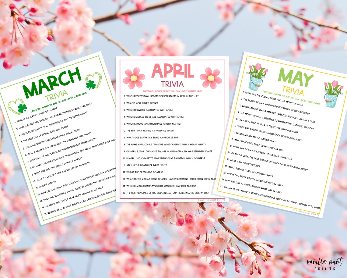 12 Month Trivia Game BUNDLE Printable Month Party Games - Etsy