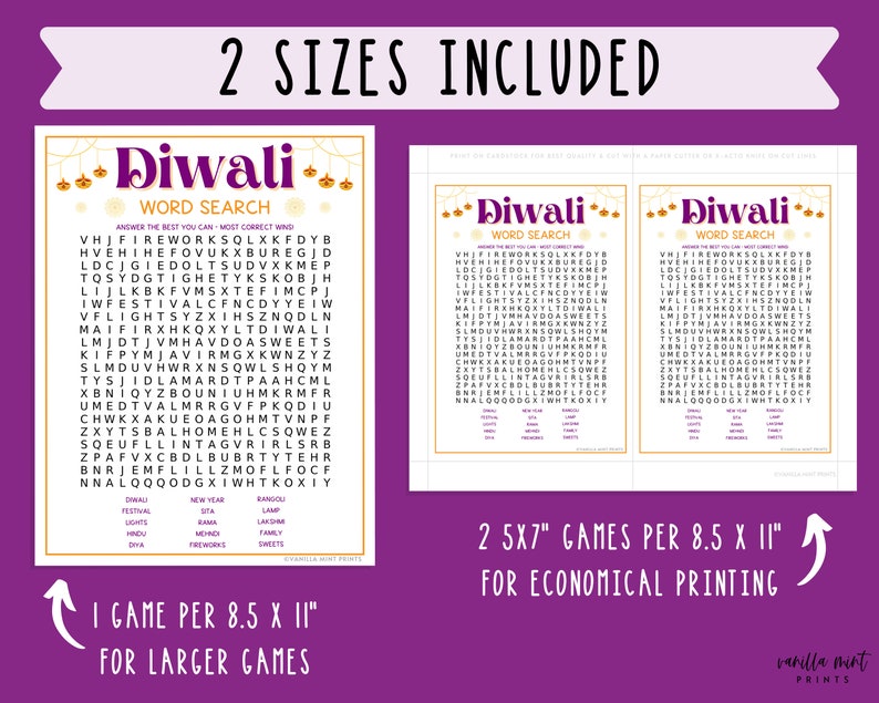 Diwali Word Search Printable Festival of Lights Party Games - Etsy