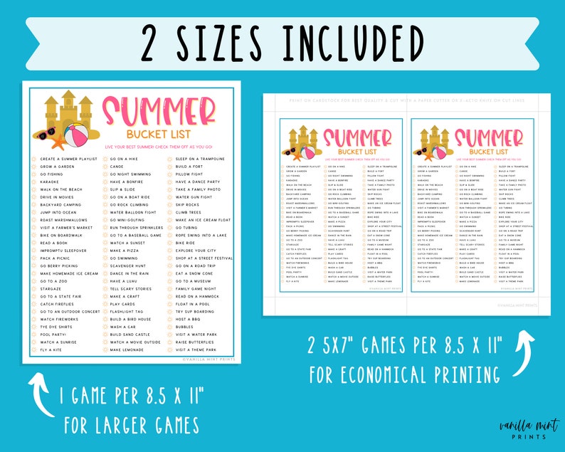Summer Bucket List Game Printable Summertime Games Party - Etsy