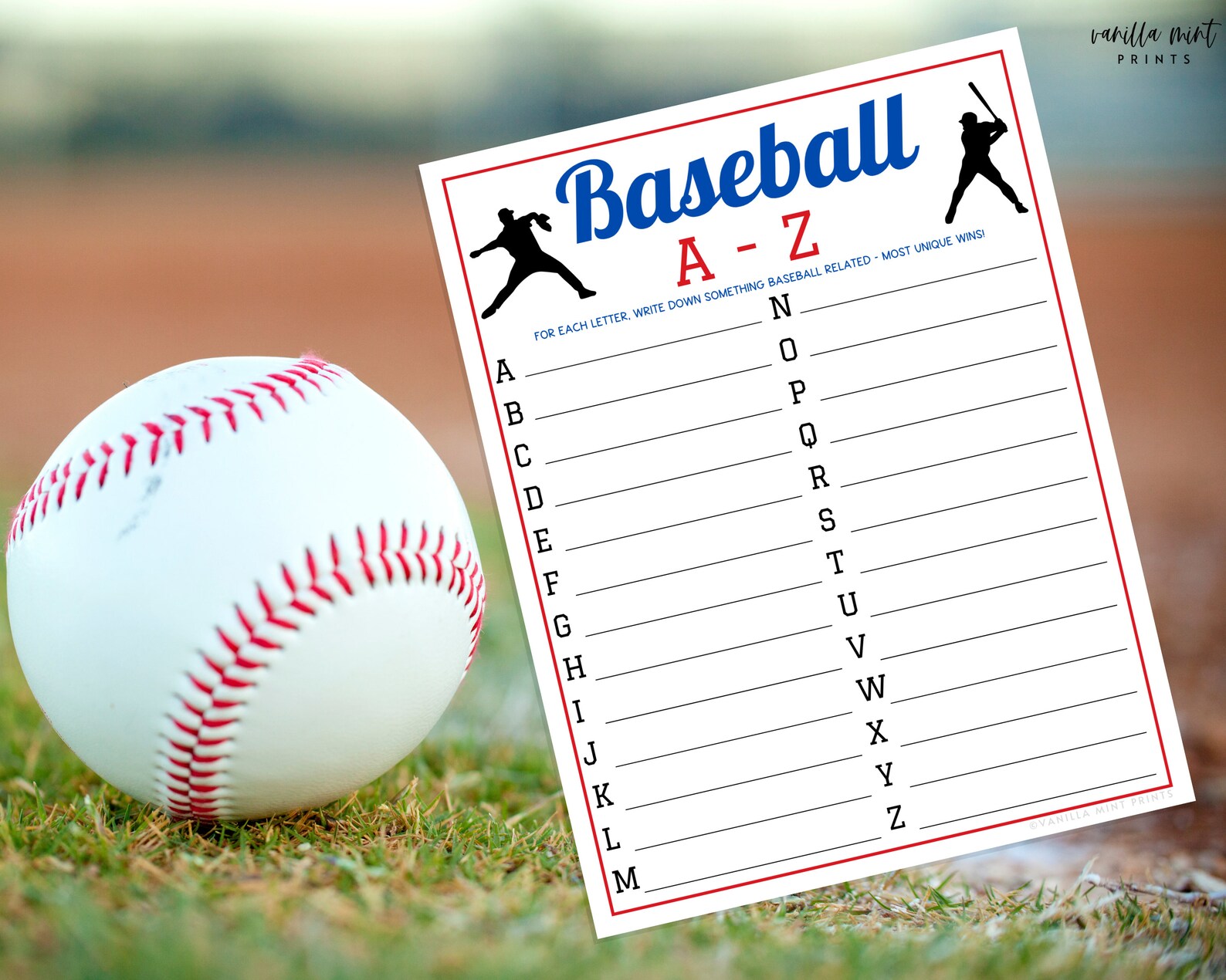 Baseball A to Z Word Game Printable Baseball Team Party Games MLB ...