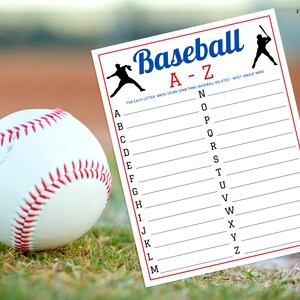 Baseball A to Z Word Game | Printable Baseball Team Party Games | MLB ...