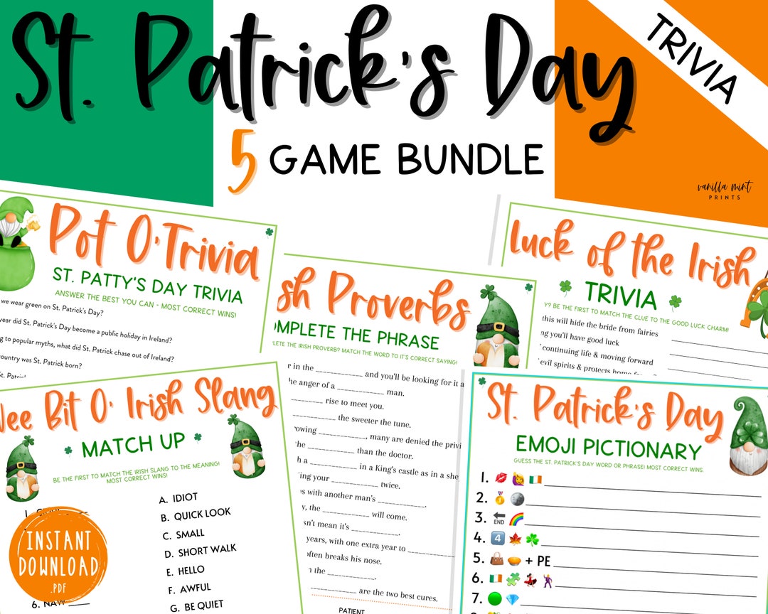 St. Patrick's 5 Trivia Game BUNDLE | Irish Games | Fun St. Pattys Day ...