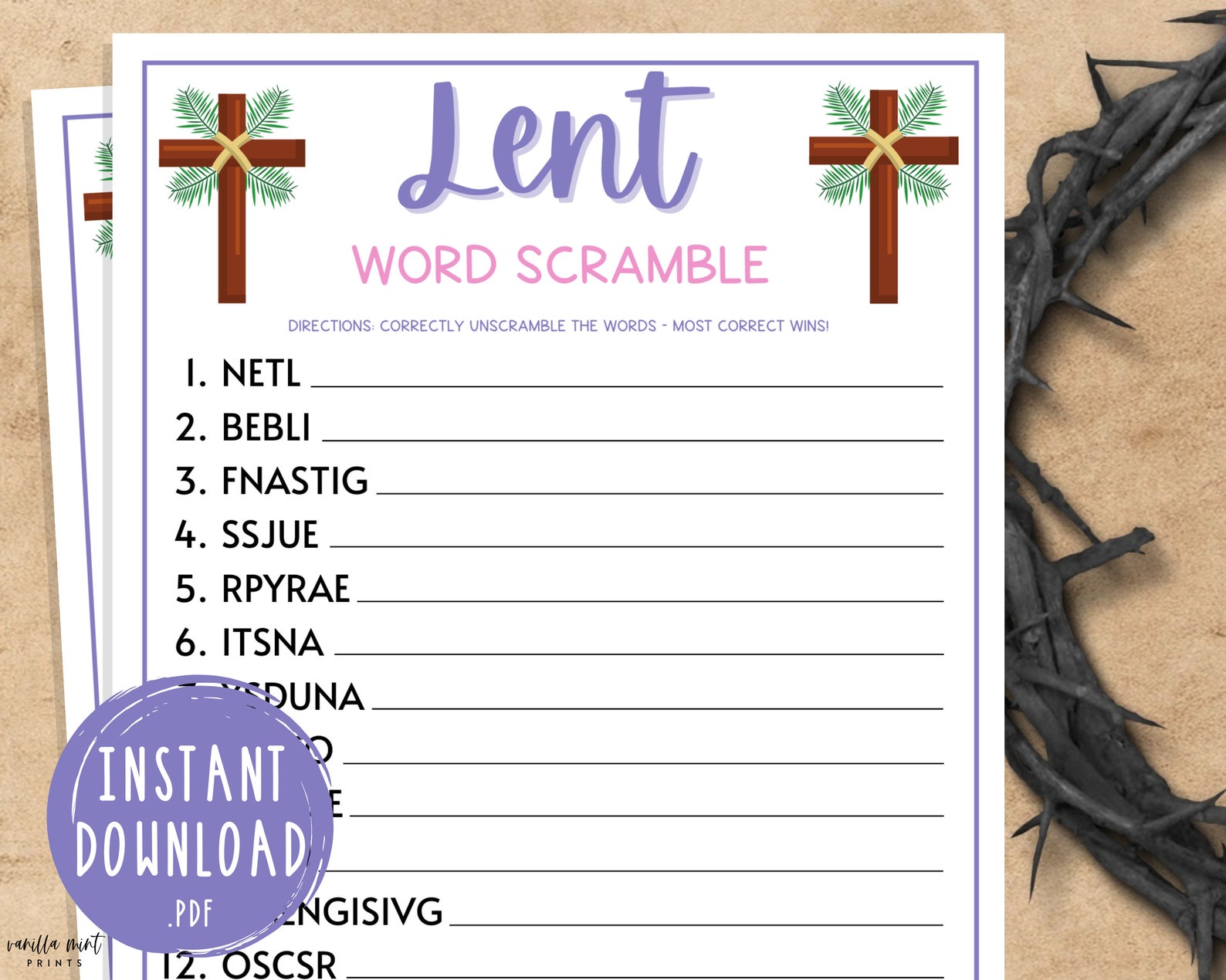 Lent Word Scramble Game Printable Party Games Easter - Etsy