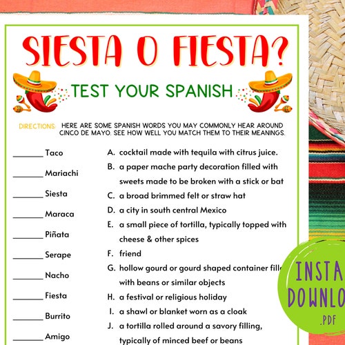 Cinco De Mayo Siesta O Fiesta Game Mexican Party Games Fun - Etsy