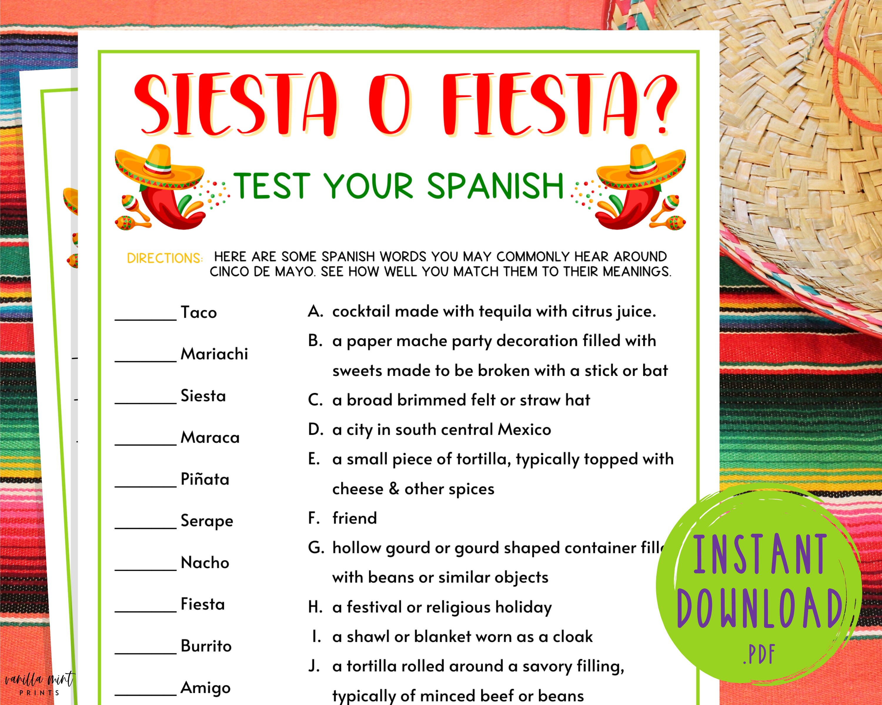 Cinco De Mayo Siesta O Fiesta Game Mexican Party Games Fun - Etsy
