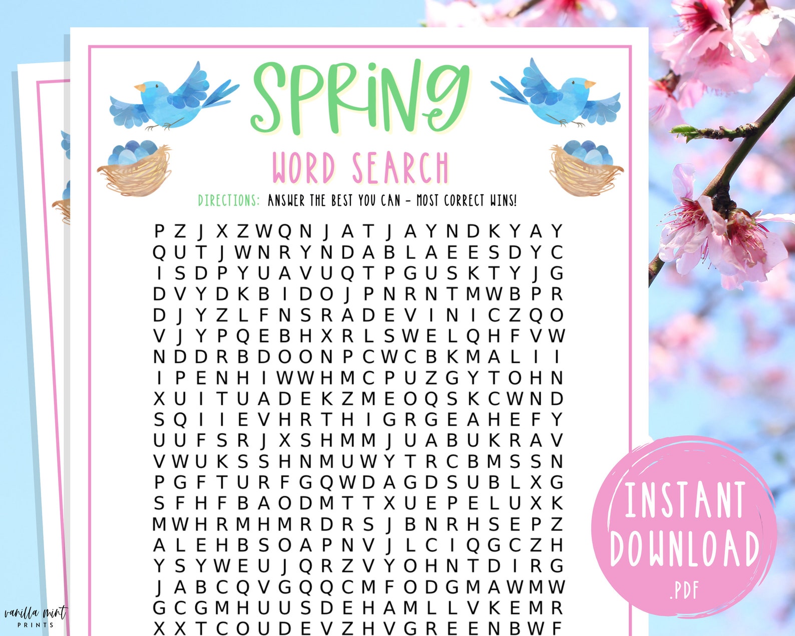 Spring Word Search Printable Springtime Games Party Games | Etsy