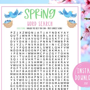 Spring Word Search Printable Springtime Games Party Games | Etsy