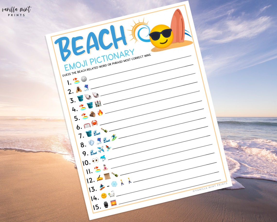 Beach Emoji Pictionary Game Printable Summertime Games Fun | Etsy UK