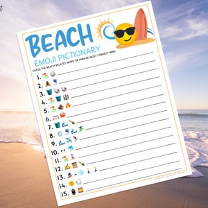Beach Emoji Pictionary Game | Printable Summertime Games | Fun Beach ...