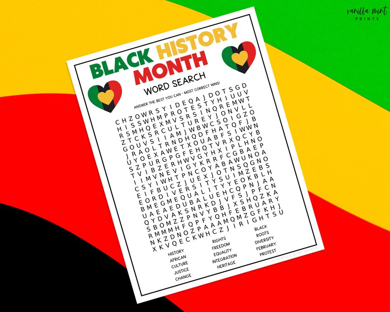 Black History Month Word Search Game African American - Etsy