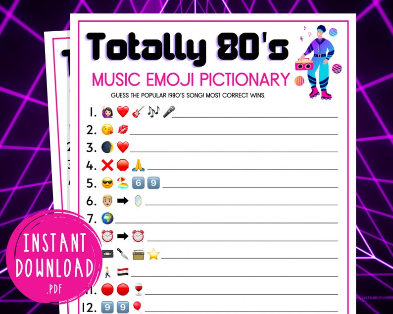 Totally 80's Music Emoji Pictionary Party Game Printable - Etsy