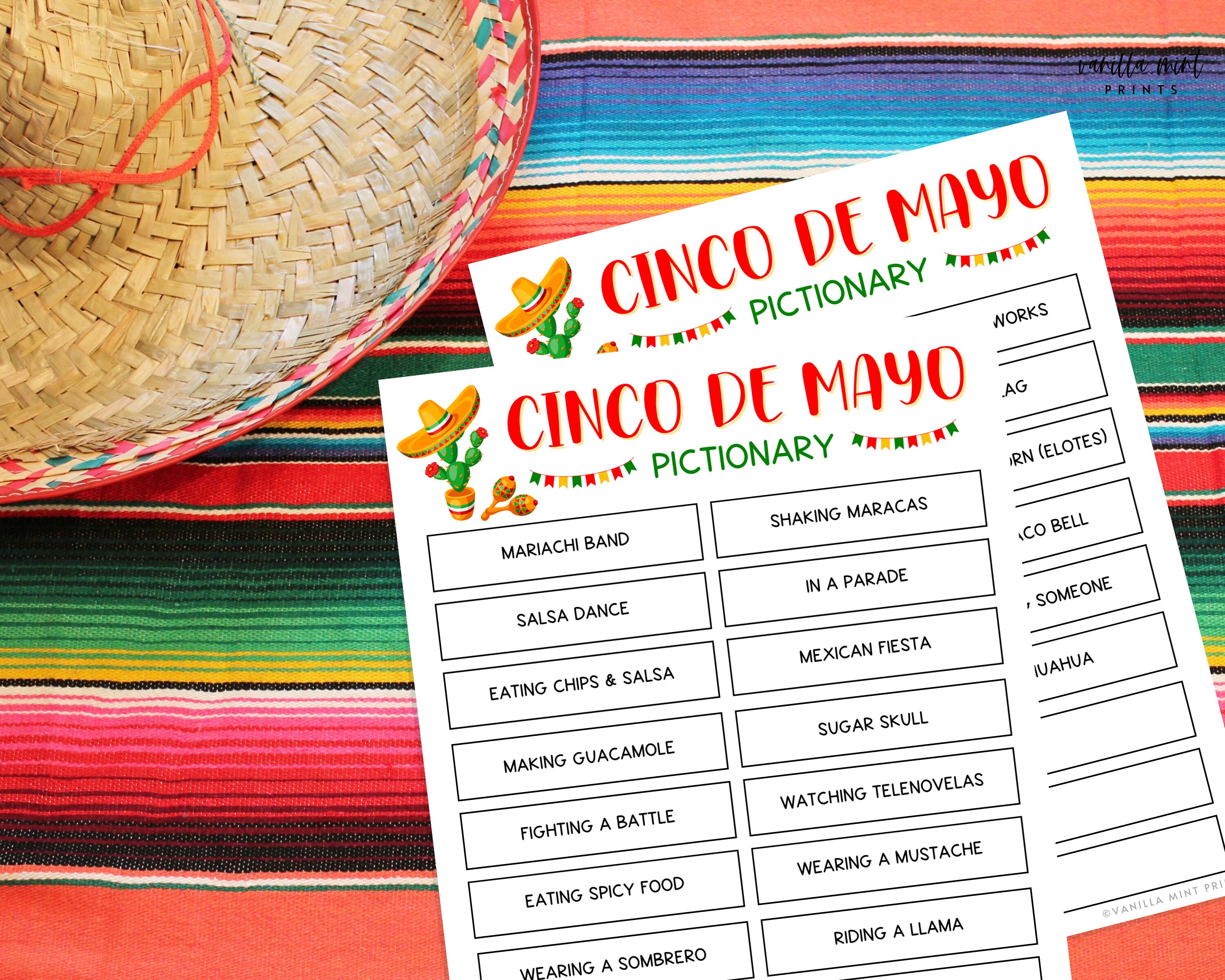 Cinco De Mayo 33 Pictionary Game Mexican Party Games Fun | Etsy