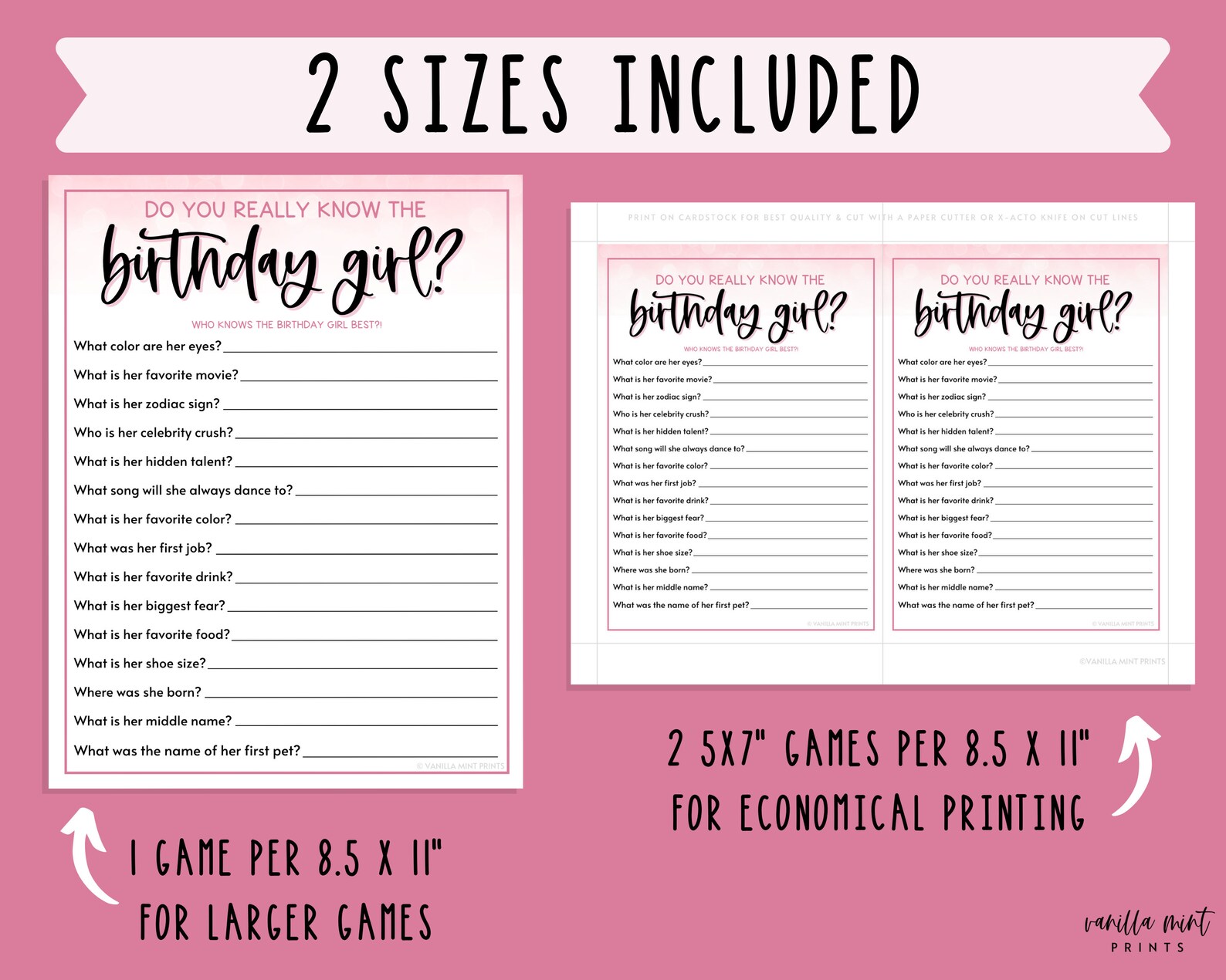 PINK Adult Birthday Party Games Do You Really Know the - Etsy
