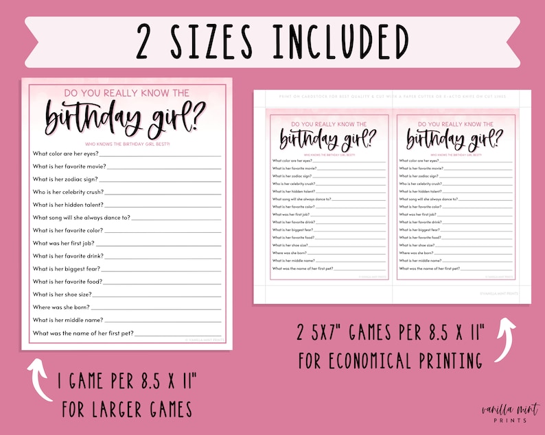 PINK Adult Birthday Party Games Do You Really Know the - Etsy