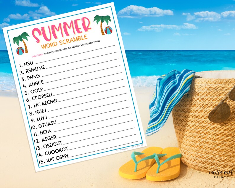 Summer Word Scramble Game Printable Summertime Games Party - Etsy