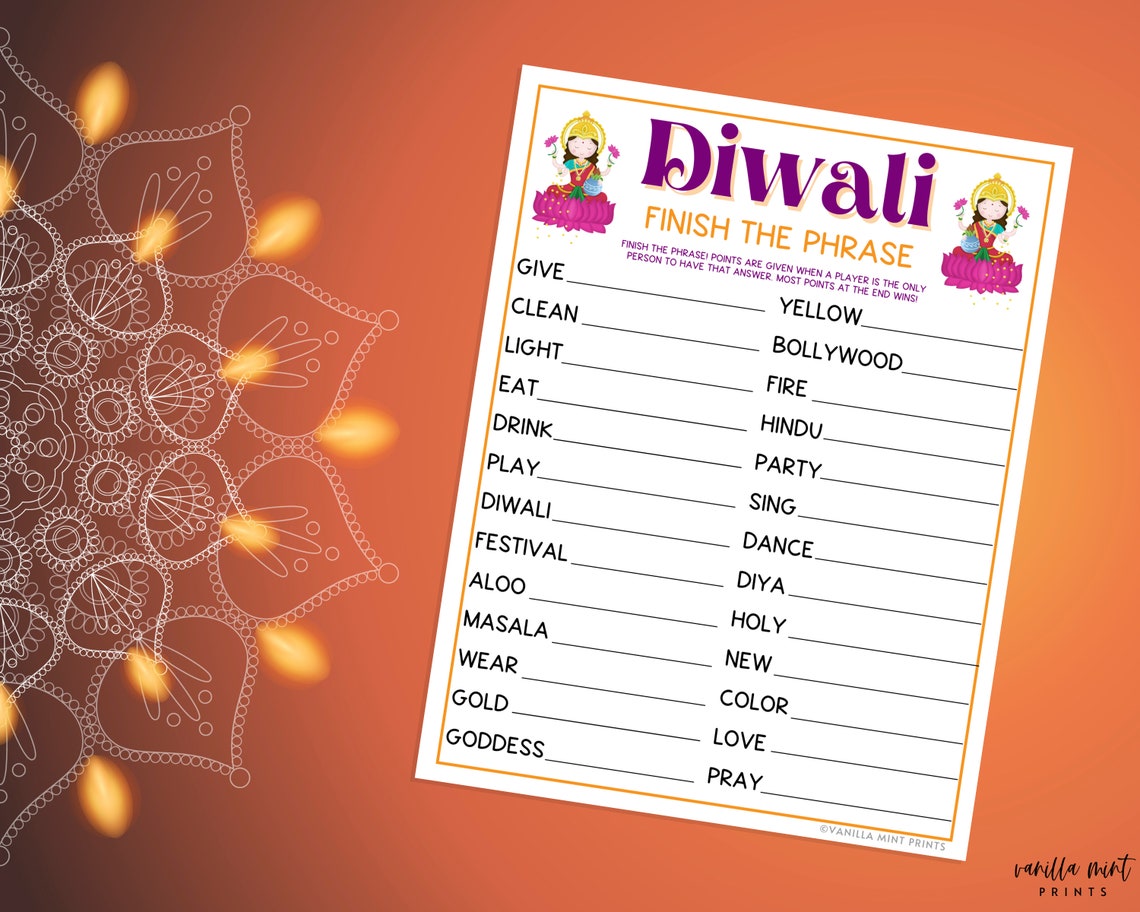 Diwali Finish the Phrase Game Printable Festival of Lights - Etsy