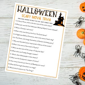 Halloween Scary Movie Trivia Game | Halloween Printable Games | Horror ...