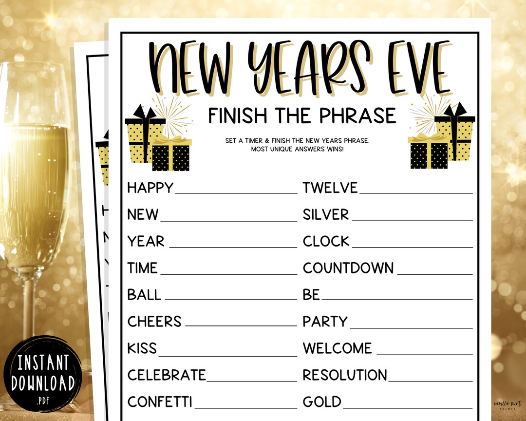 New Years Eve Finish the Phrase Game New Years Games New Years Eve ...