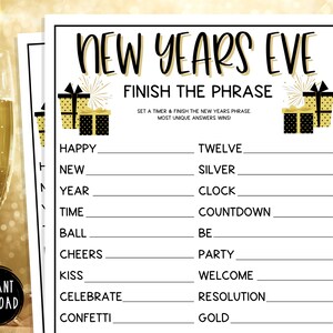 New Years Eve Finish the Phrase Game New Years Games New Years Eve ...