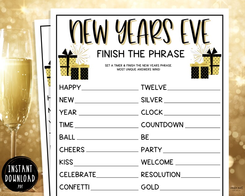 New Years Eve Finish the Phrase Game New Years Games New - Etsy
