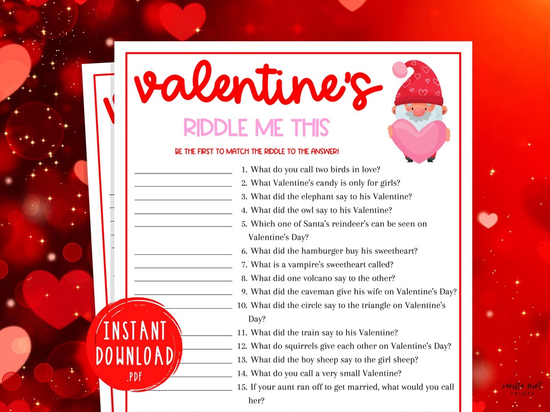 Valentine's Day Riddle Me This Game | Valentine Printable Games | Fun ...