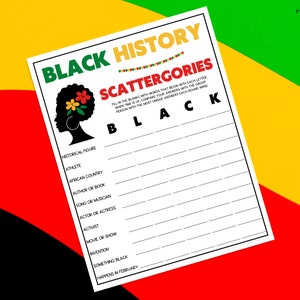 Black History Month Scattergories Game | African American History ...