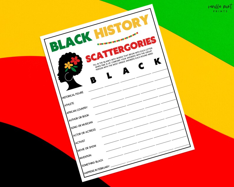 Black History Month Scattergories Game African American - Etsy