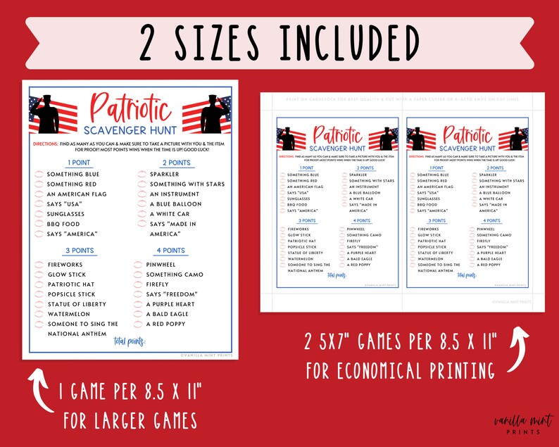 Patriotic Scavenger Hunt Game Printable Memorial Day Party - Etsy