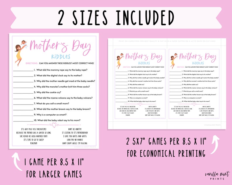 Mother's Day Riddles Game Funny Mothers Day Jokes and | Etsy