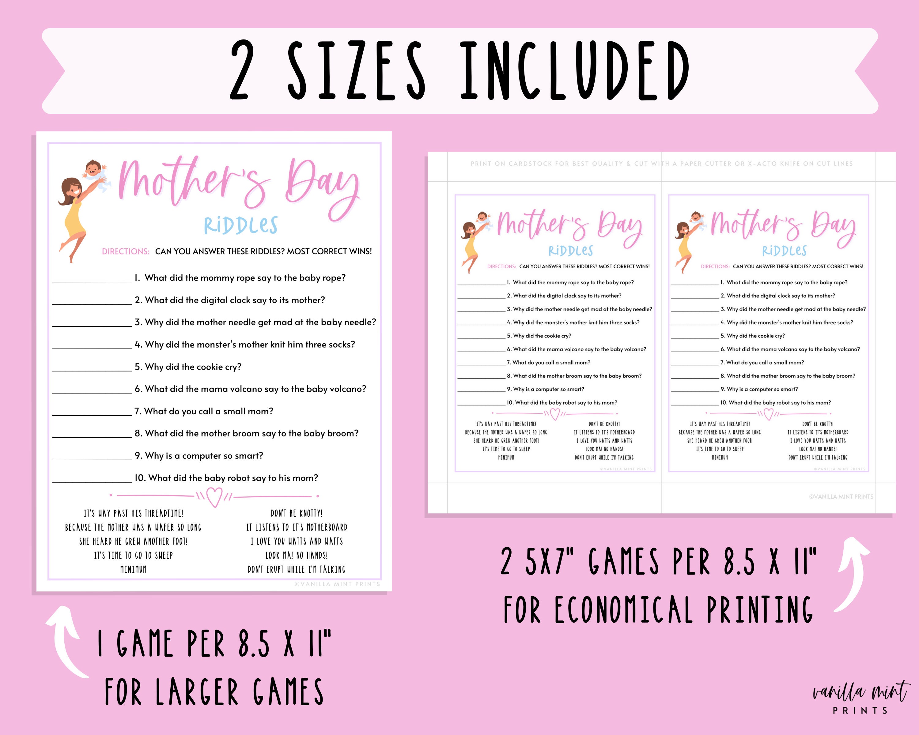 Mother's Day Riddles Game Funny Mothers Day Jokes and - Etsy UK