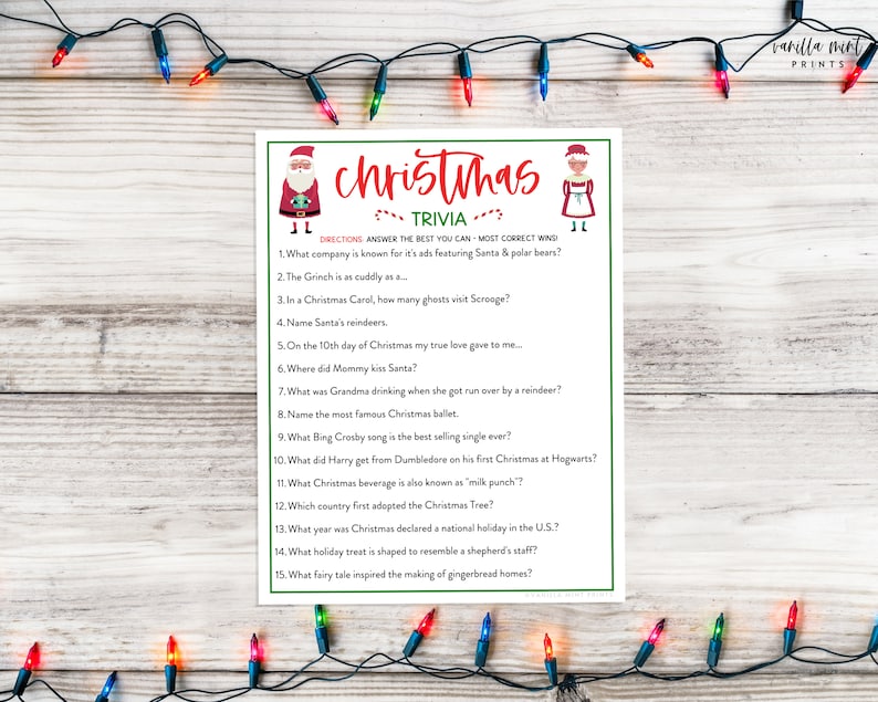 Christmas Trivia Game Christmas Trivia Printable Games | Etsy