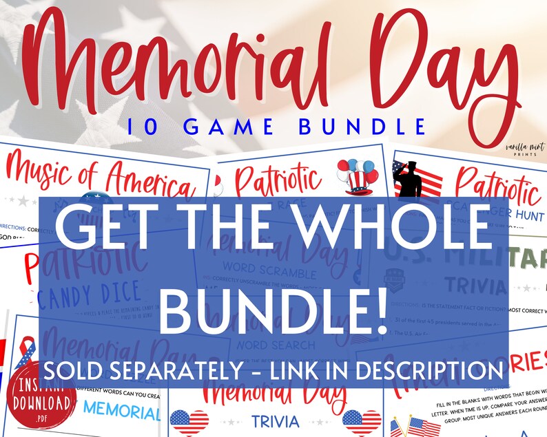 Patriotic Scavenger Hunt Game | Printable Memorial Day Party Games ...