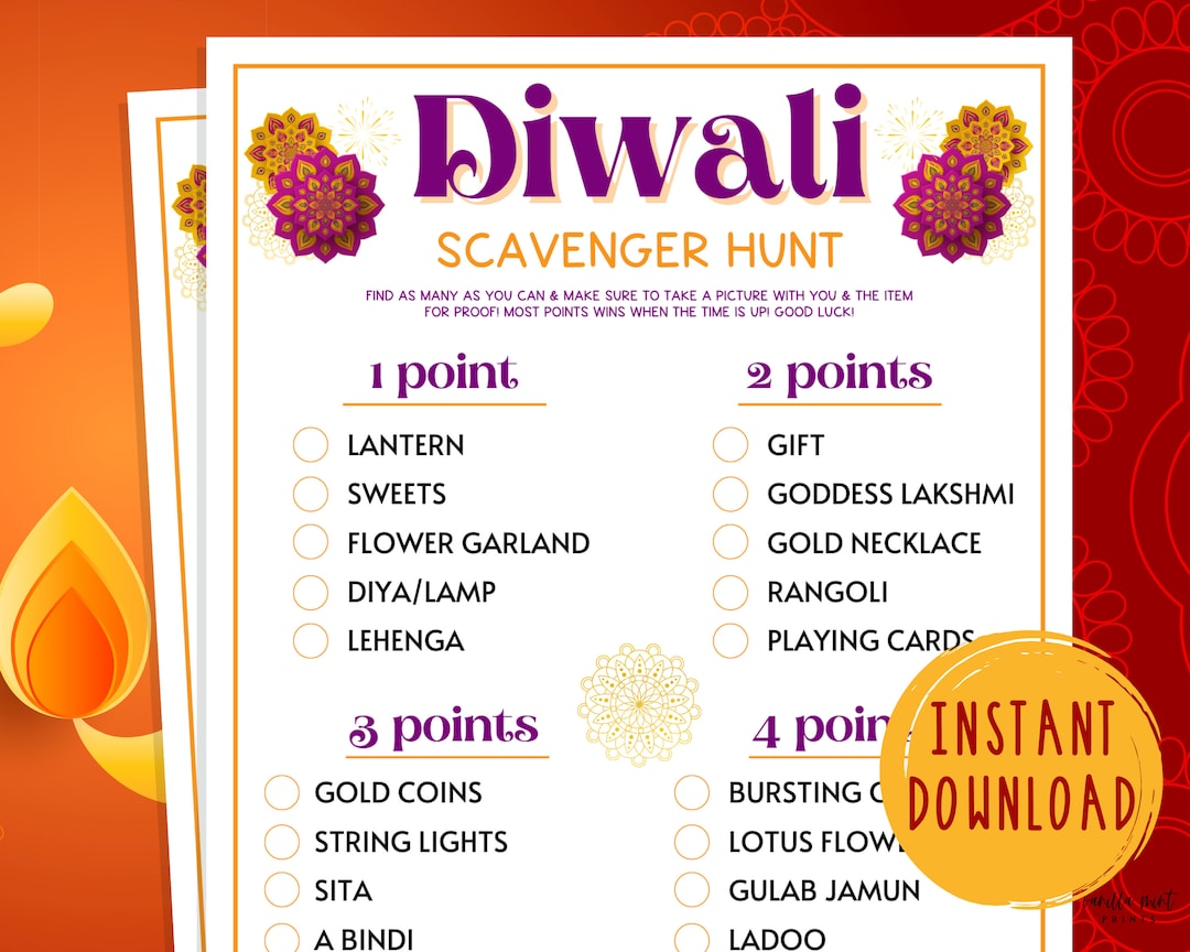 Buy Diwali Scavenger Hunt Game Printable Festival of Lights Party Games ...