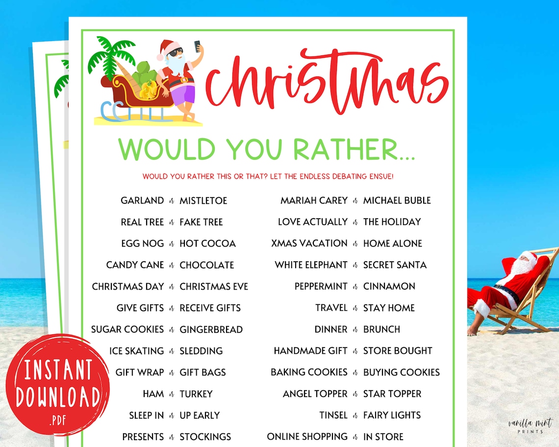 Christmas in July Would You Rather Party Game Beach - Etsy