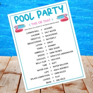 Pool Party This or That Game | Printable Fun Summertime Party Games ...