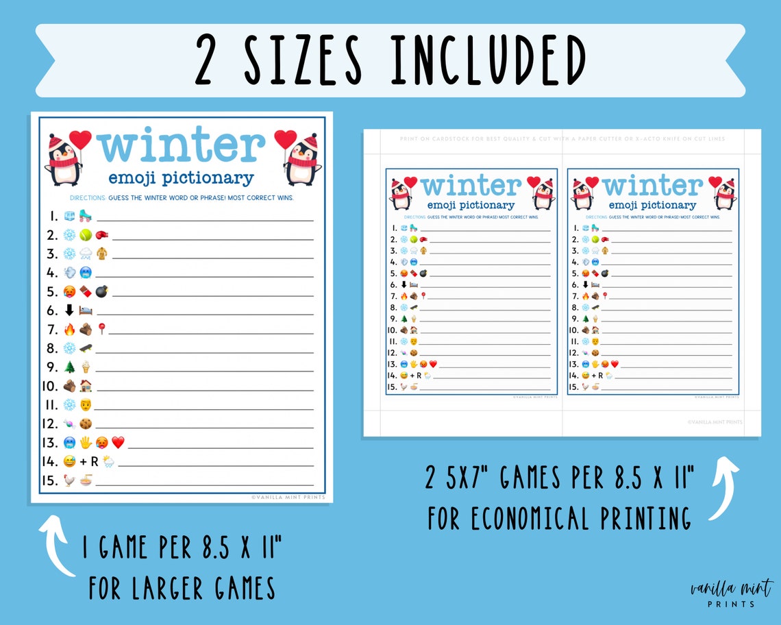 Winter Emoji Pictionary Game | Printable Winter Games | Wintertime ...