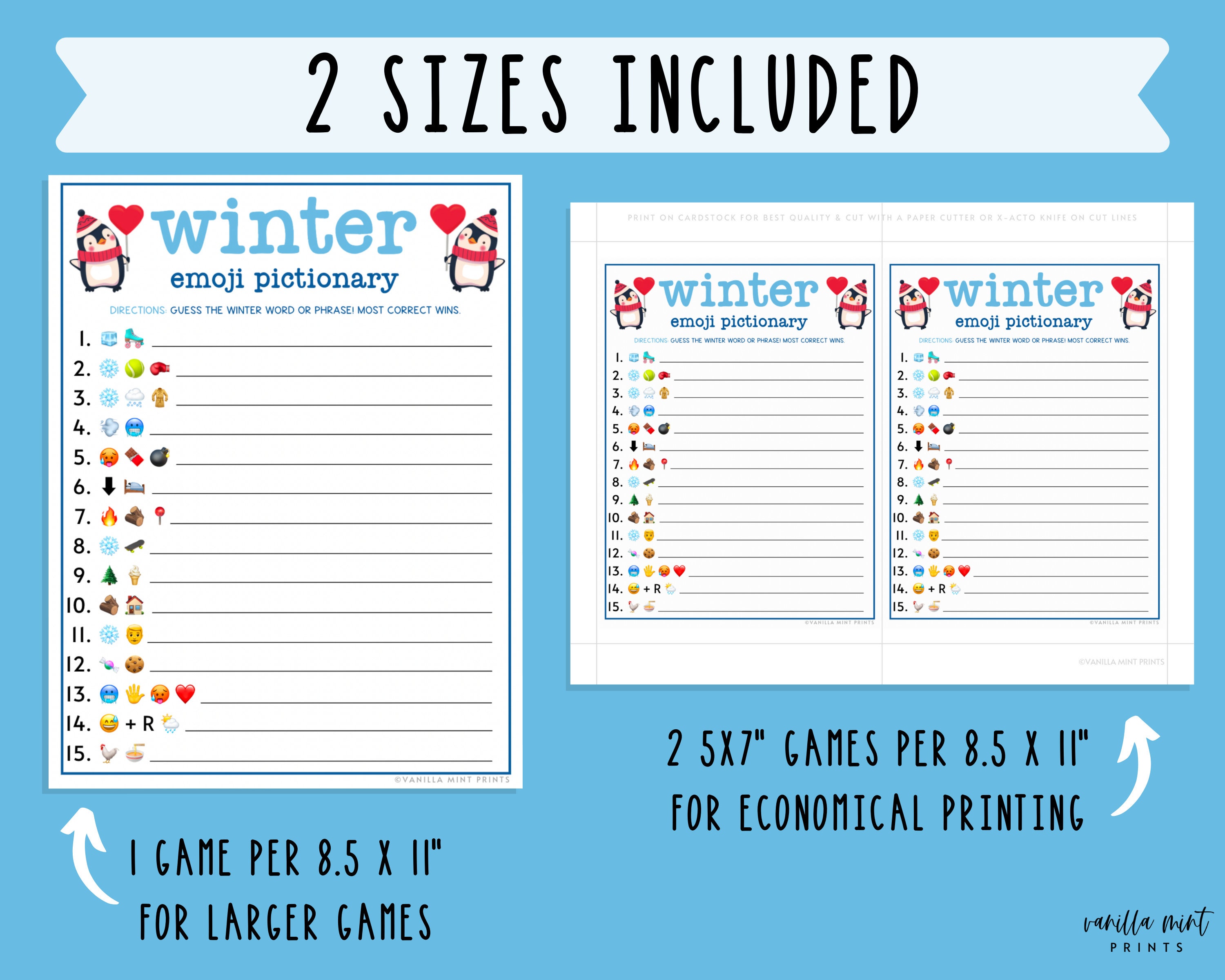 Winter Emoji Pictionary Game Printable Winter Games - Etsy