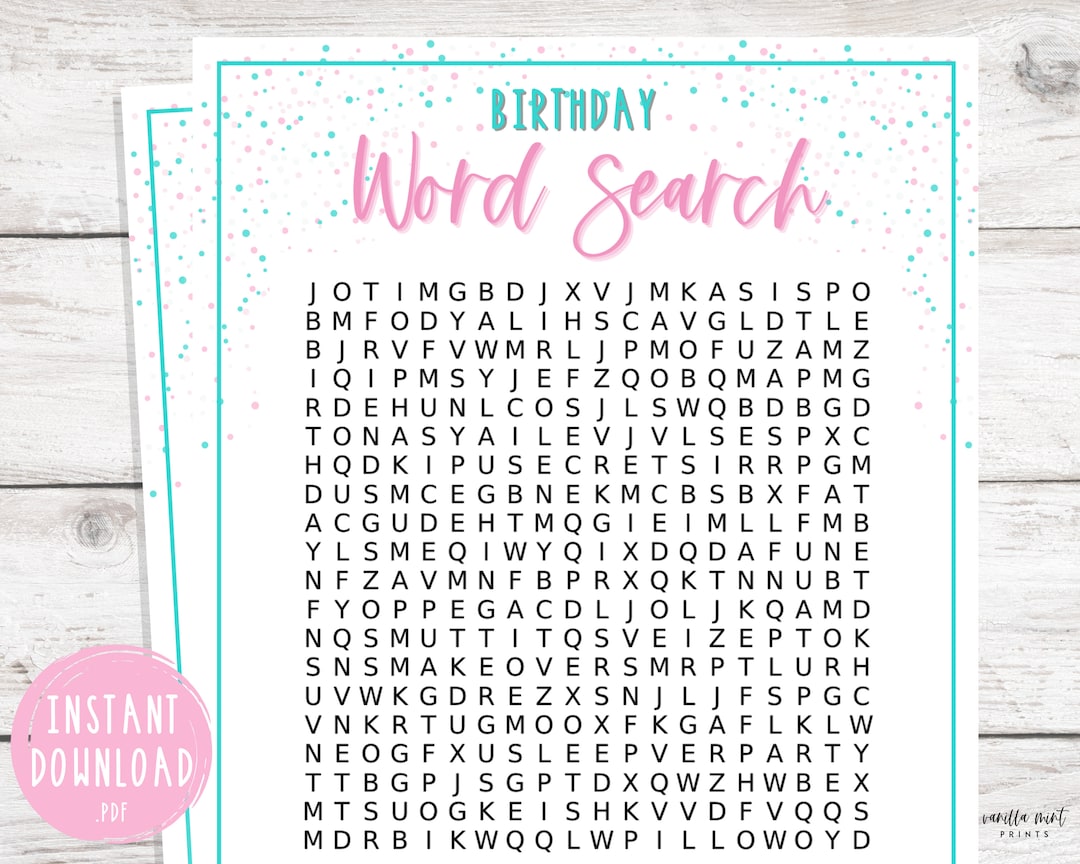 Teen Slumber Party Games | Word Search | Girls Sleepover Birthday Party ...