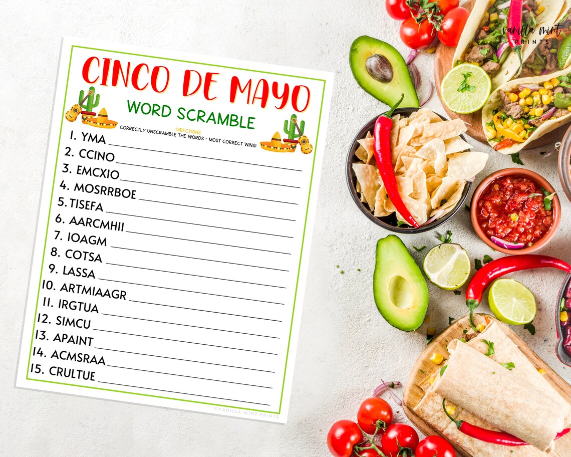 Cinco De Mayo Word Scramble Game Word Game Mexican Party - Etsy