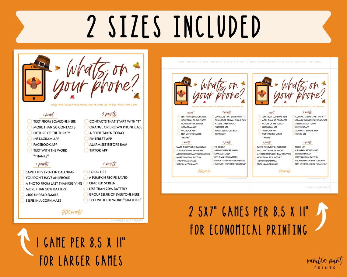 Thanksgiving What's on Your Phone Game Thanksgiving - Etsy