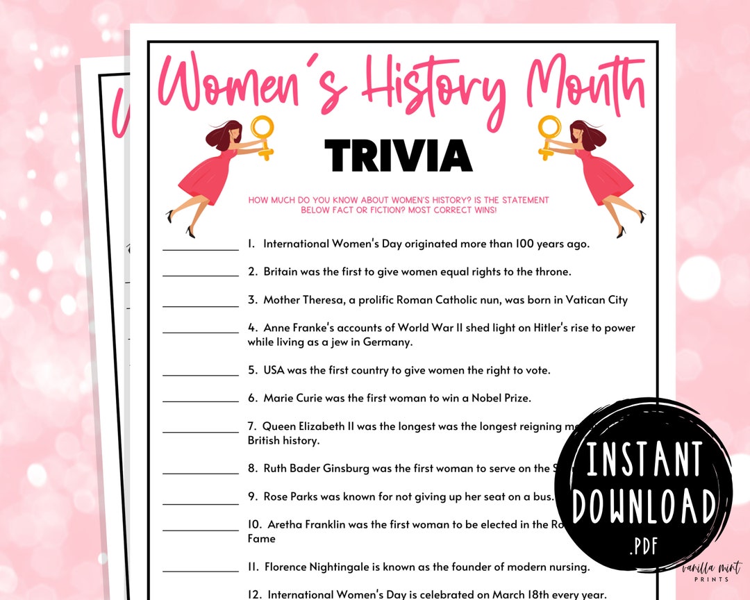 Women's History Month Trivia Game | Women Empowerment | Celebration ...