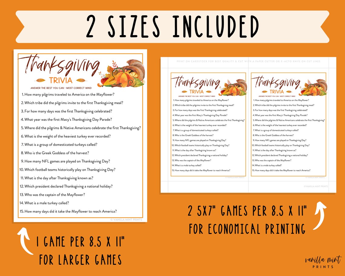 Thanksgiving Trivia Game Thanksgiving Printable Games Fun - Etsy