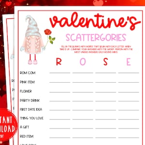 Valentine's Day Scattergories Game Fun Valentine's Day Printable Party ...