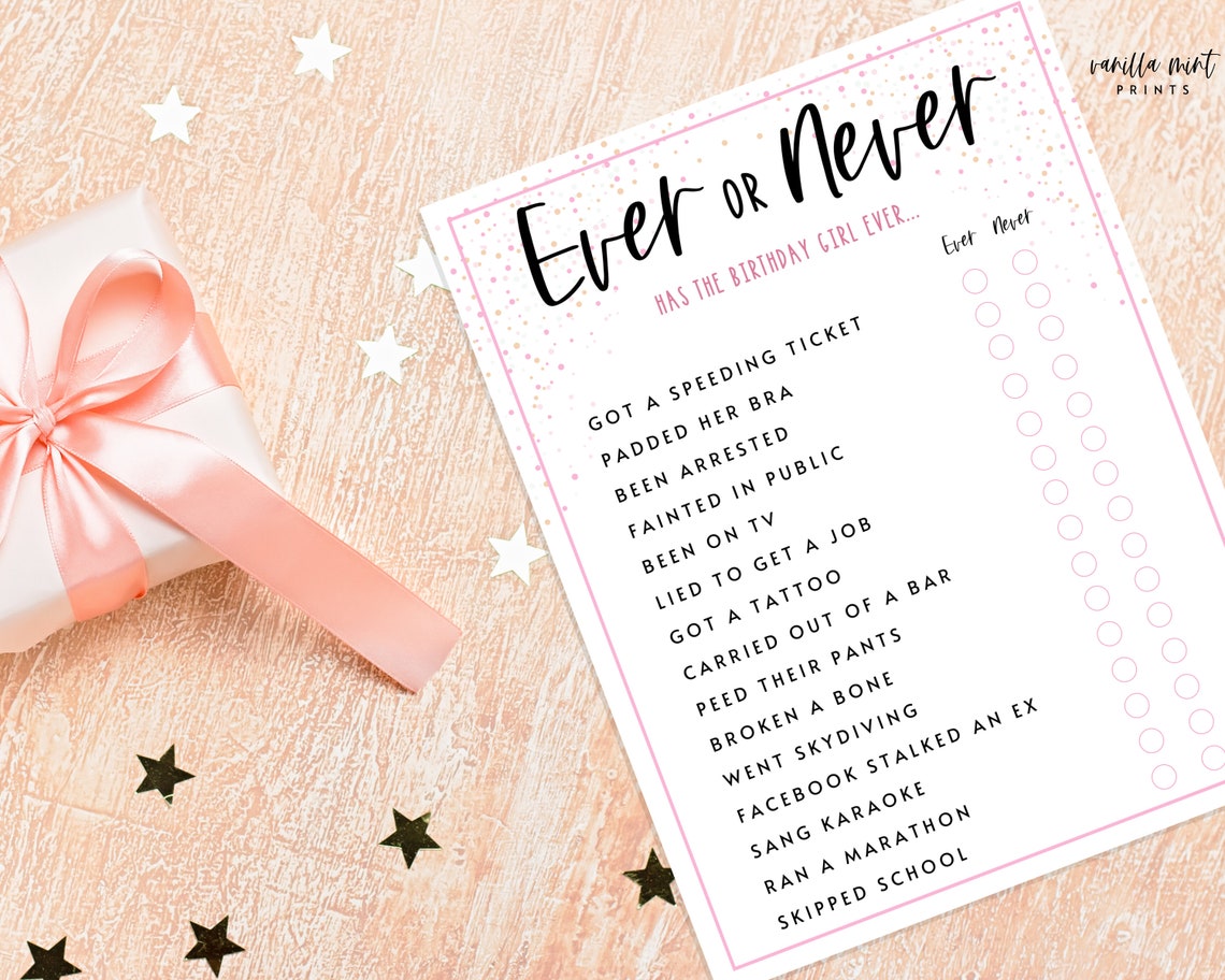 Adult Birthday Party Games Ever or Never Birthday Party Game - Etsy