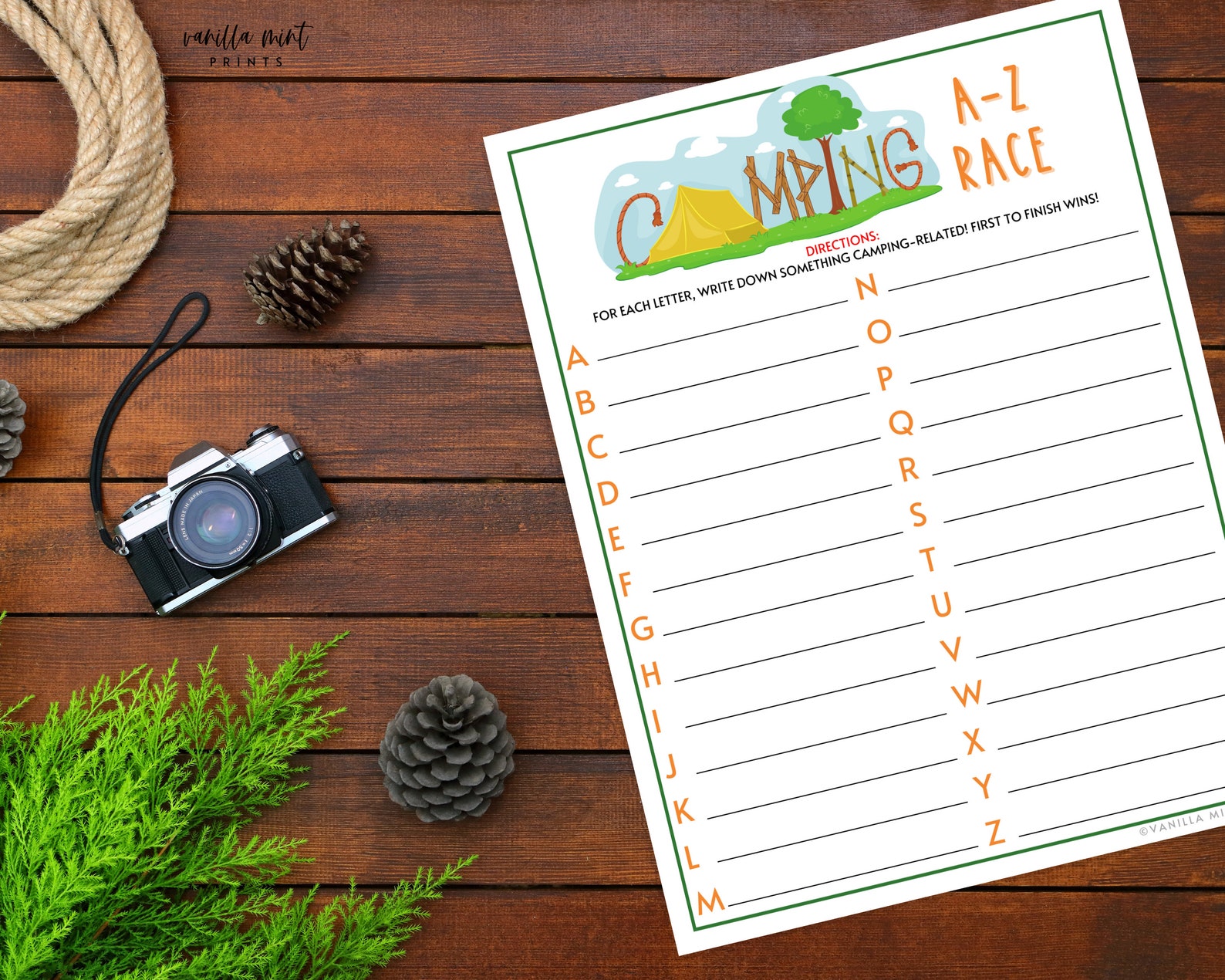 Camping A-Z Race Printable Campground Games Party Games - Etsy