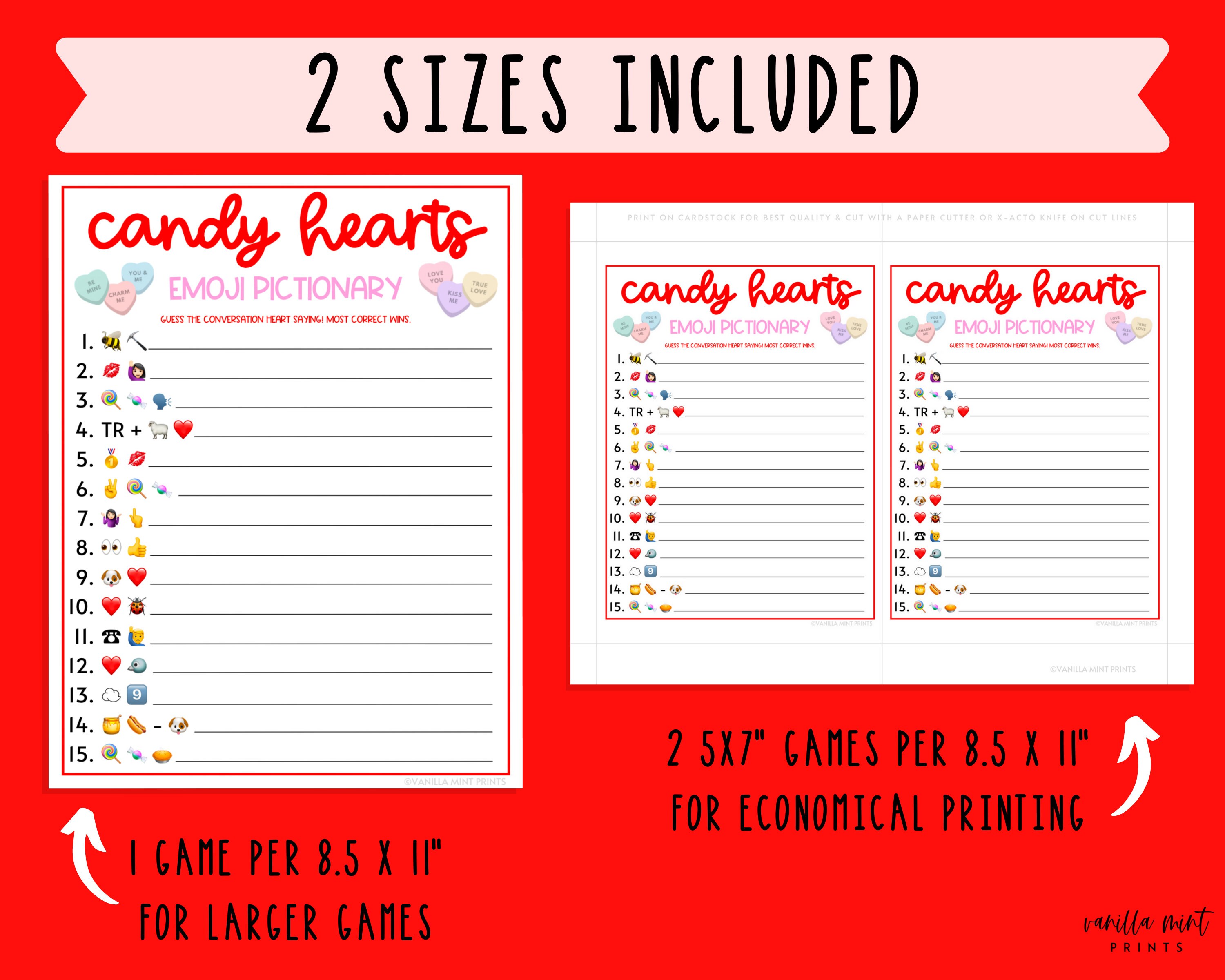 Valentine's Day Candy Hearts Emoji Pictionary Game Fun | Etsy